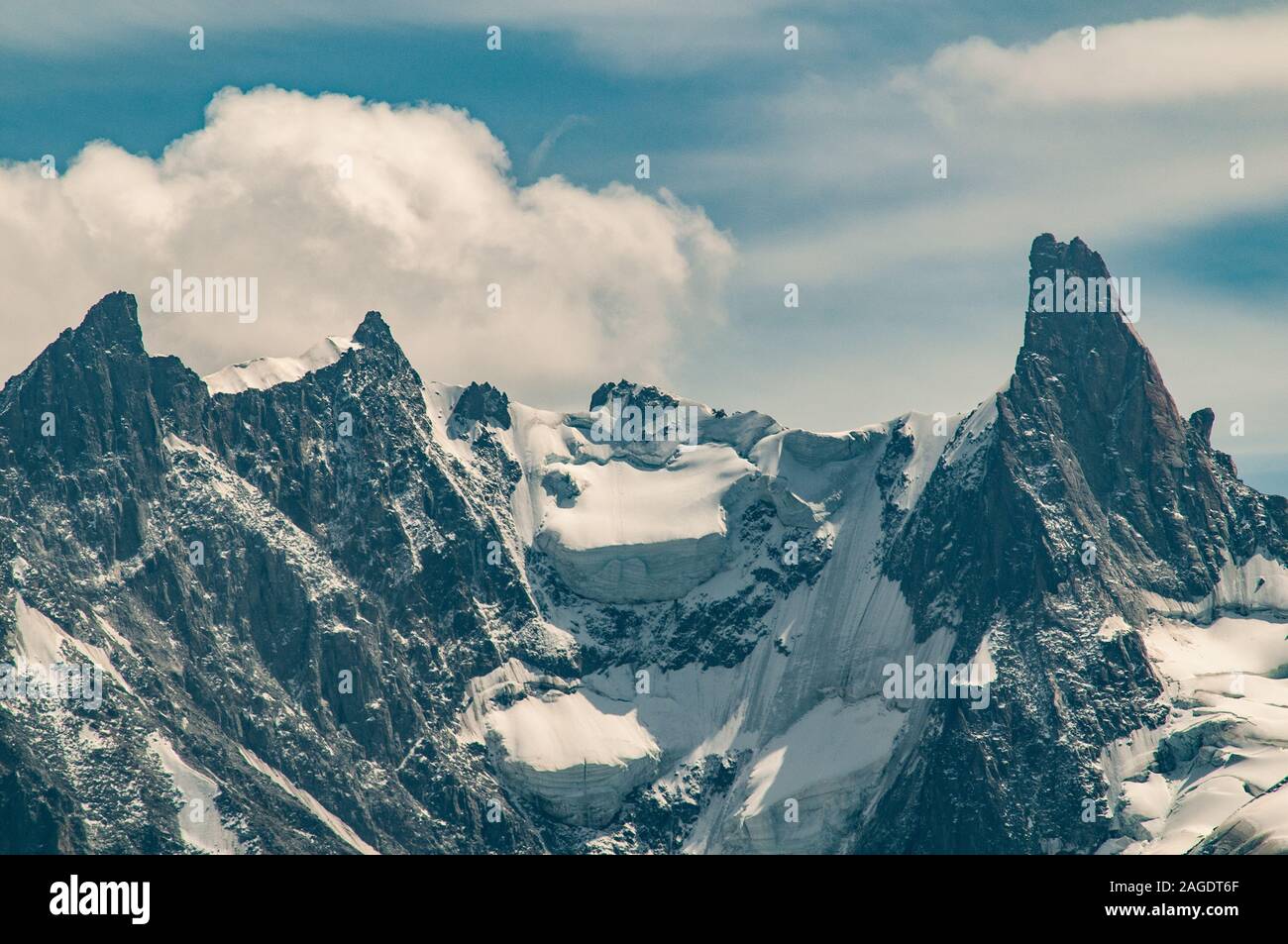 The Dent de Geant (Giant's Tooth) and Dome de Rochefort above the Valee ...