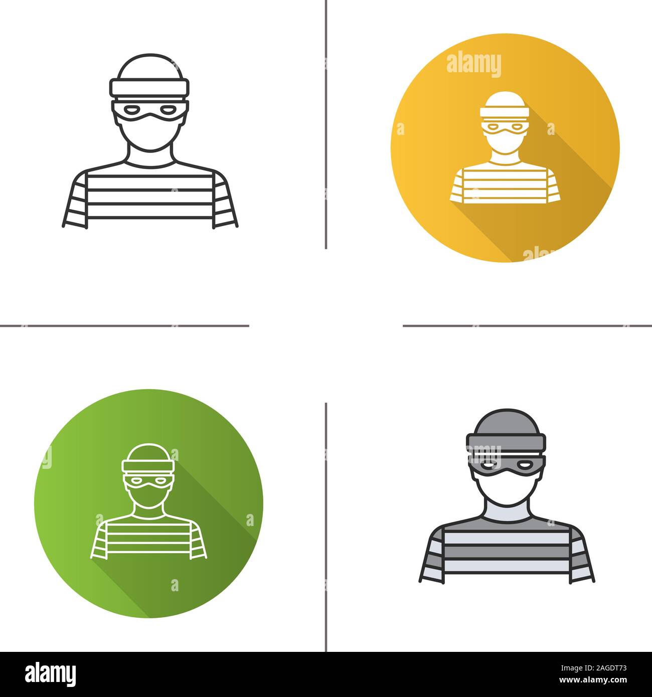 Robber icon. Flat design, linear and color styles. Thief. Housebreaker ...