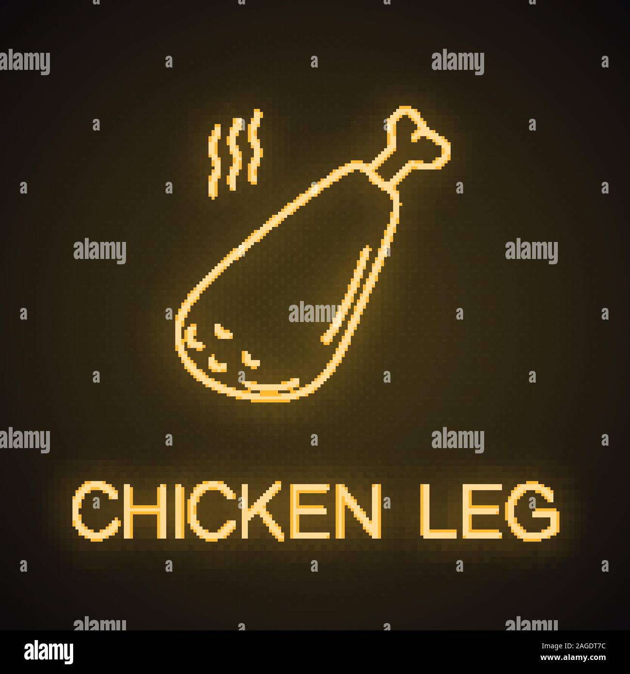 Hot fried chicken leg neon light icon. Glowing sign. Grilled turkey ...