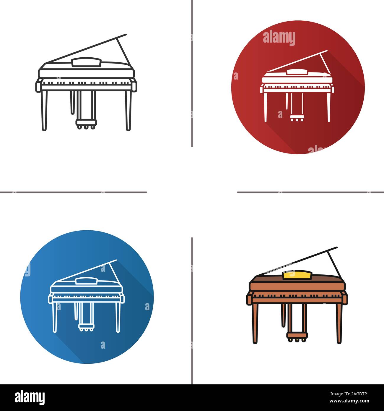 Piano icon. Flat design, linear and color styles. Fortepiano. Isolated ...