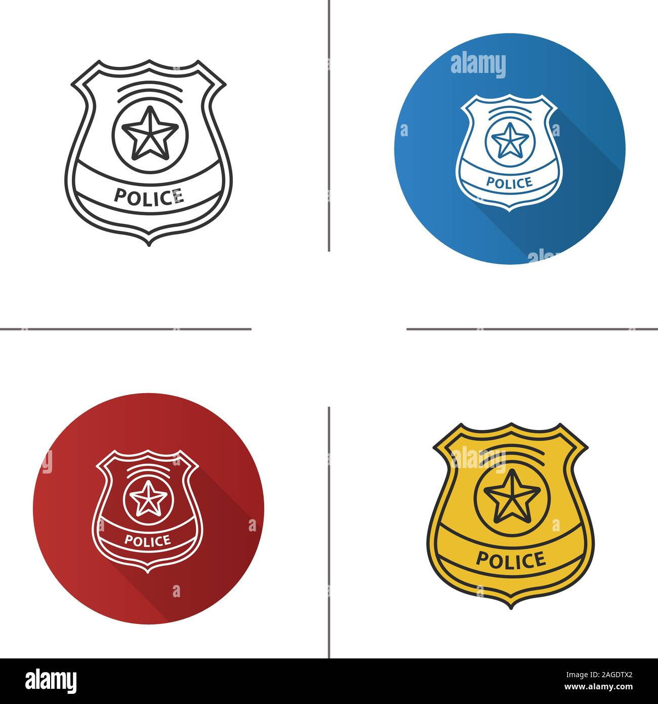 Police detective badge icon. Flat design, linear and color styles ...
