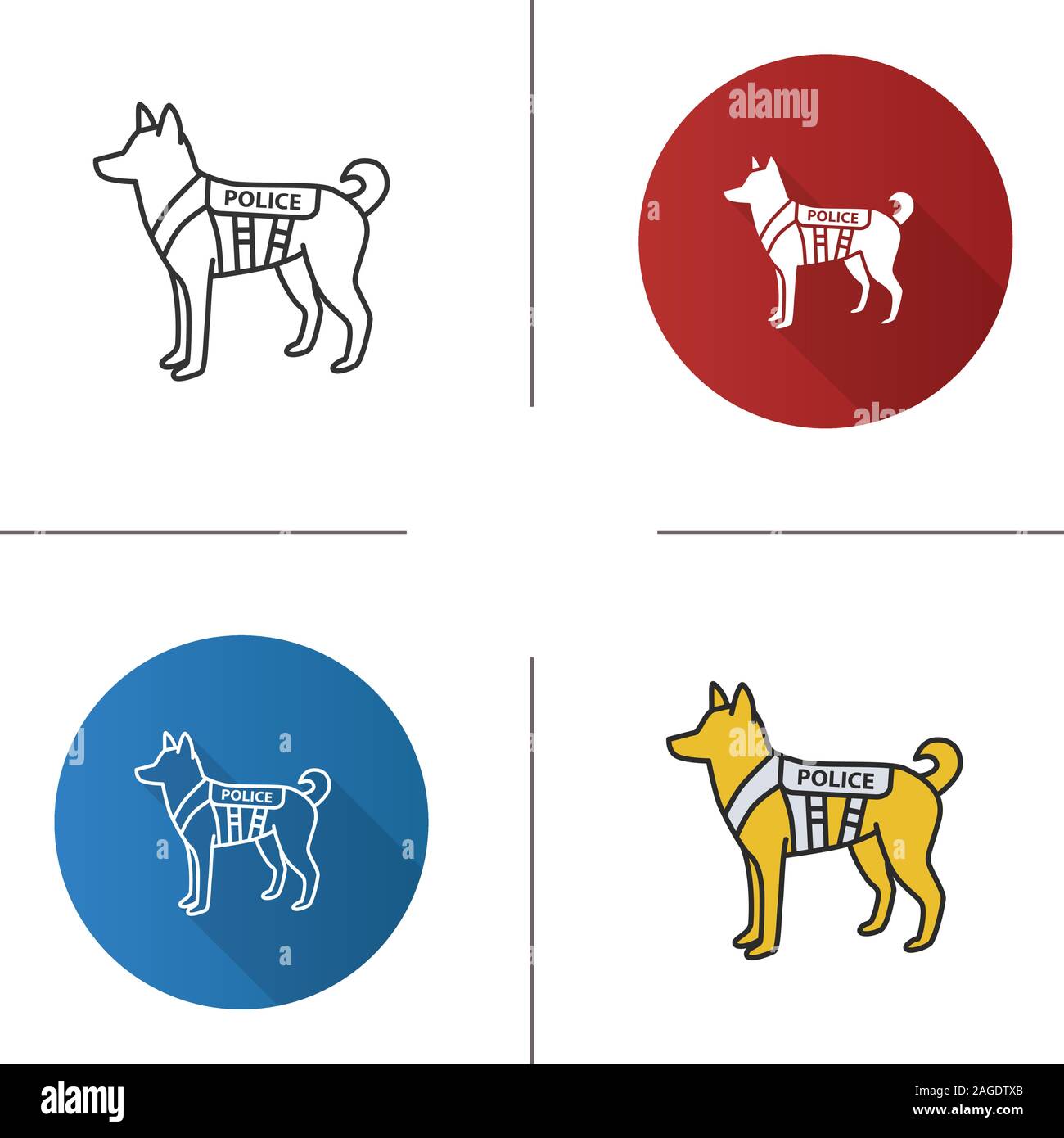 K9 police dog icon. Flat design, linear and color styles. German ...