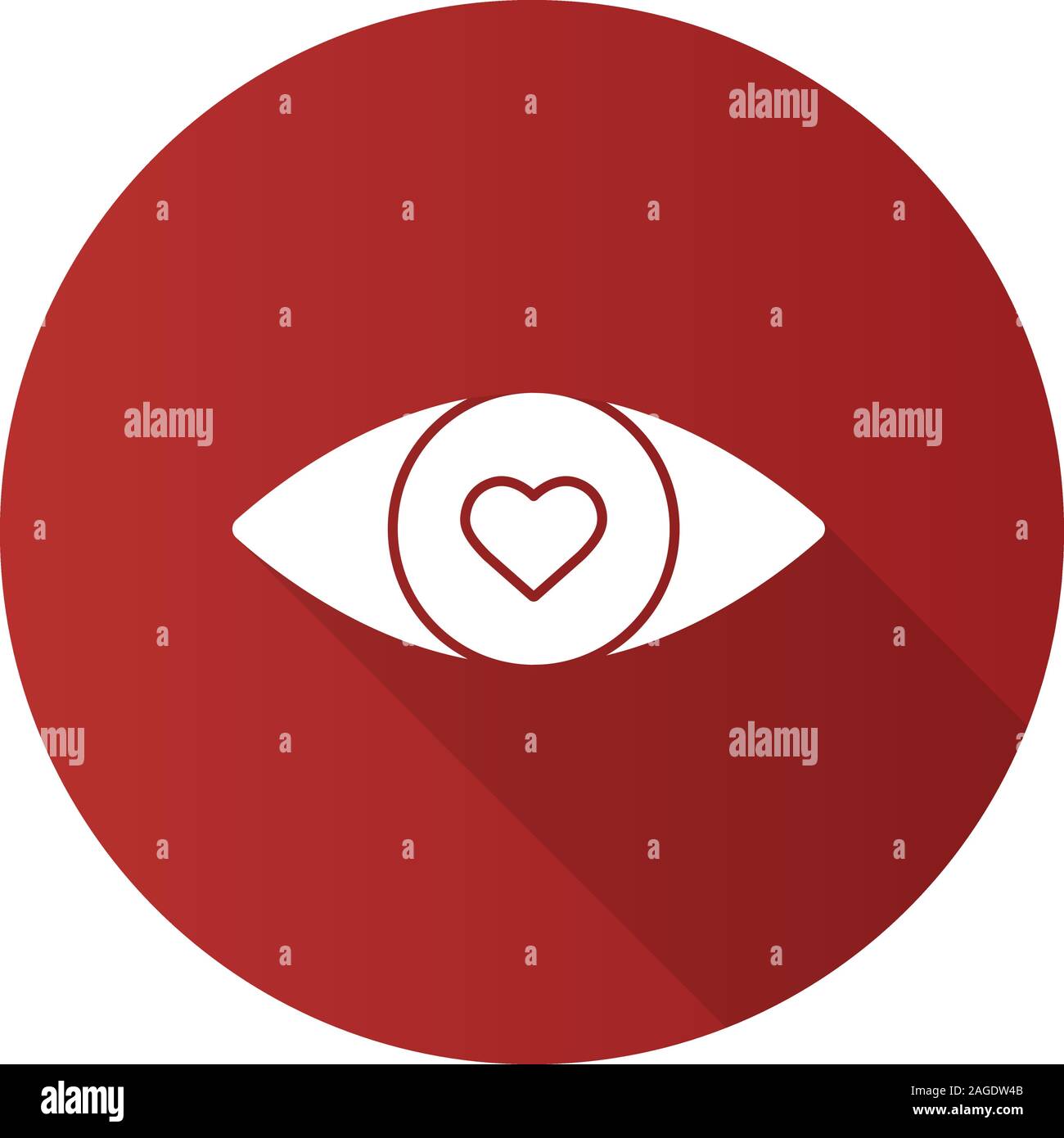 Human eye with heart inside flat design long shadow glyph icon. Fallen ...