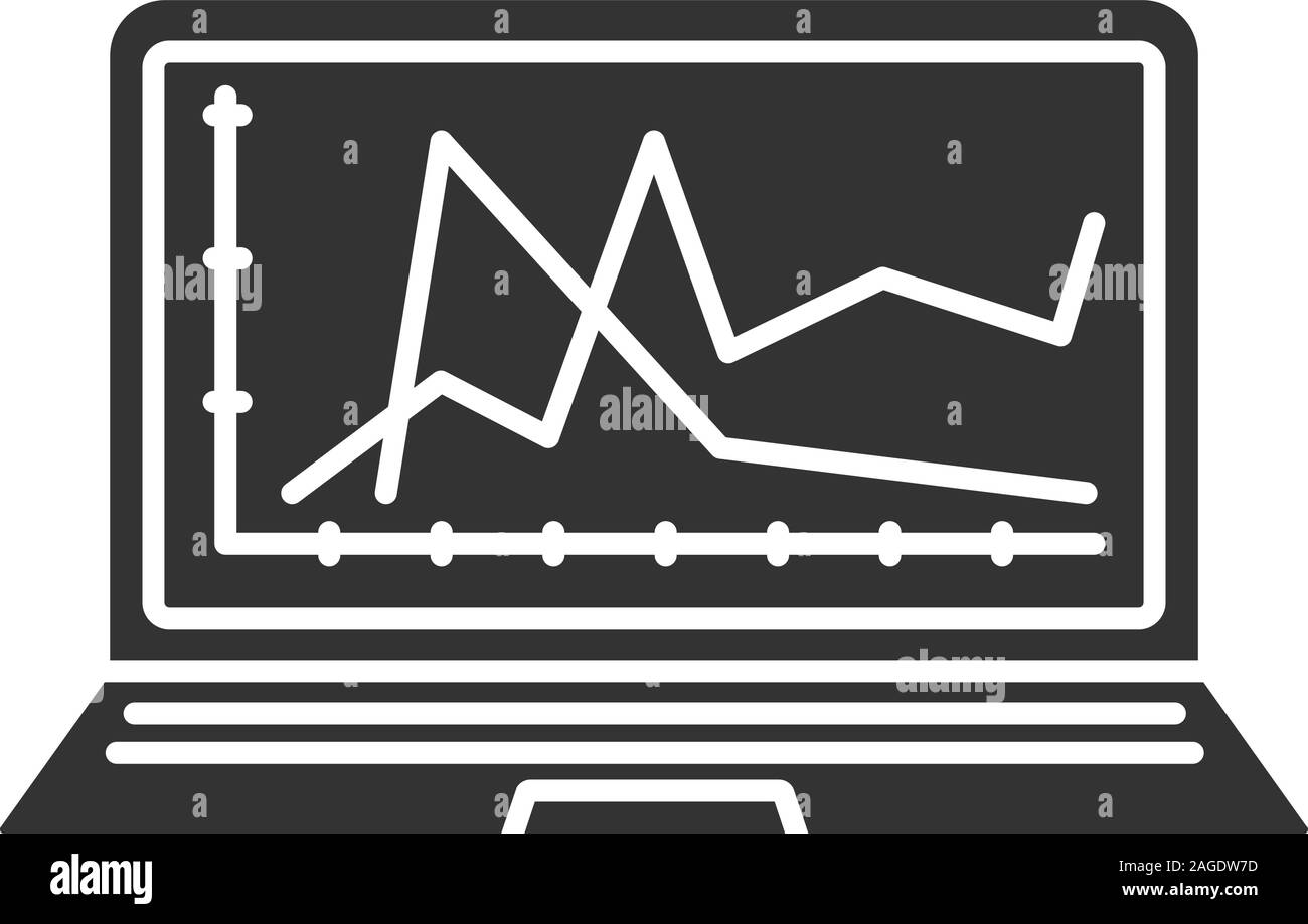 Computer diagnostics service glyph icon. Laptop display with chart ...