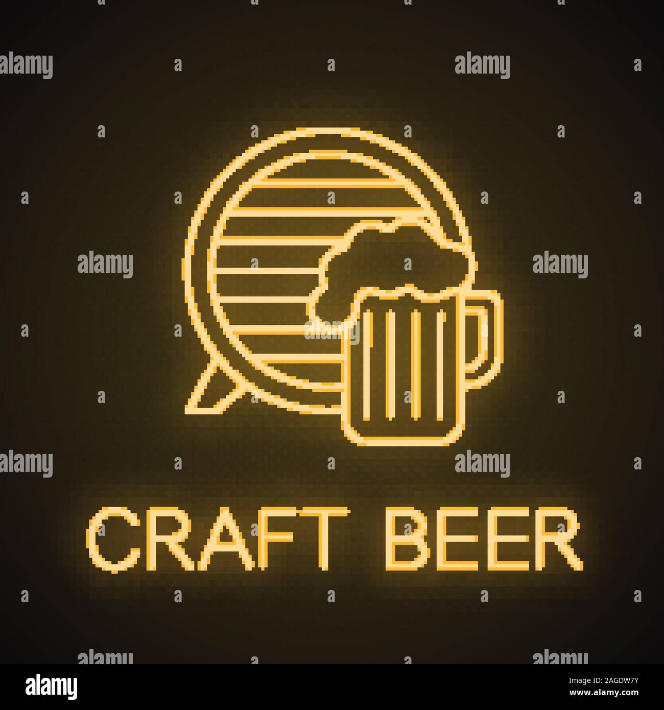 Craft beer pub neon light icon. Bar glowing sign. Beer mug and barrel ...