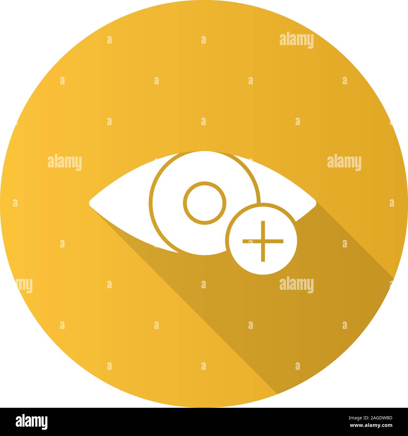 Human eye with plus sign flat design long shadow glyph icon. Farsighted ...