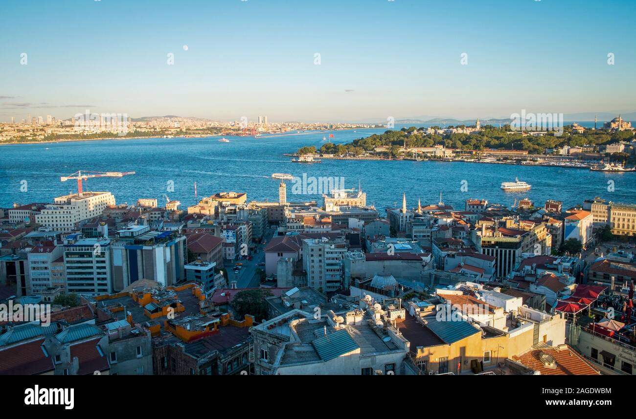 Istanbul city Turkey top view panorama with river / Eastern tourist ...