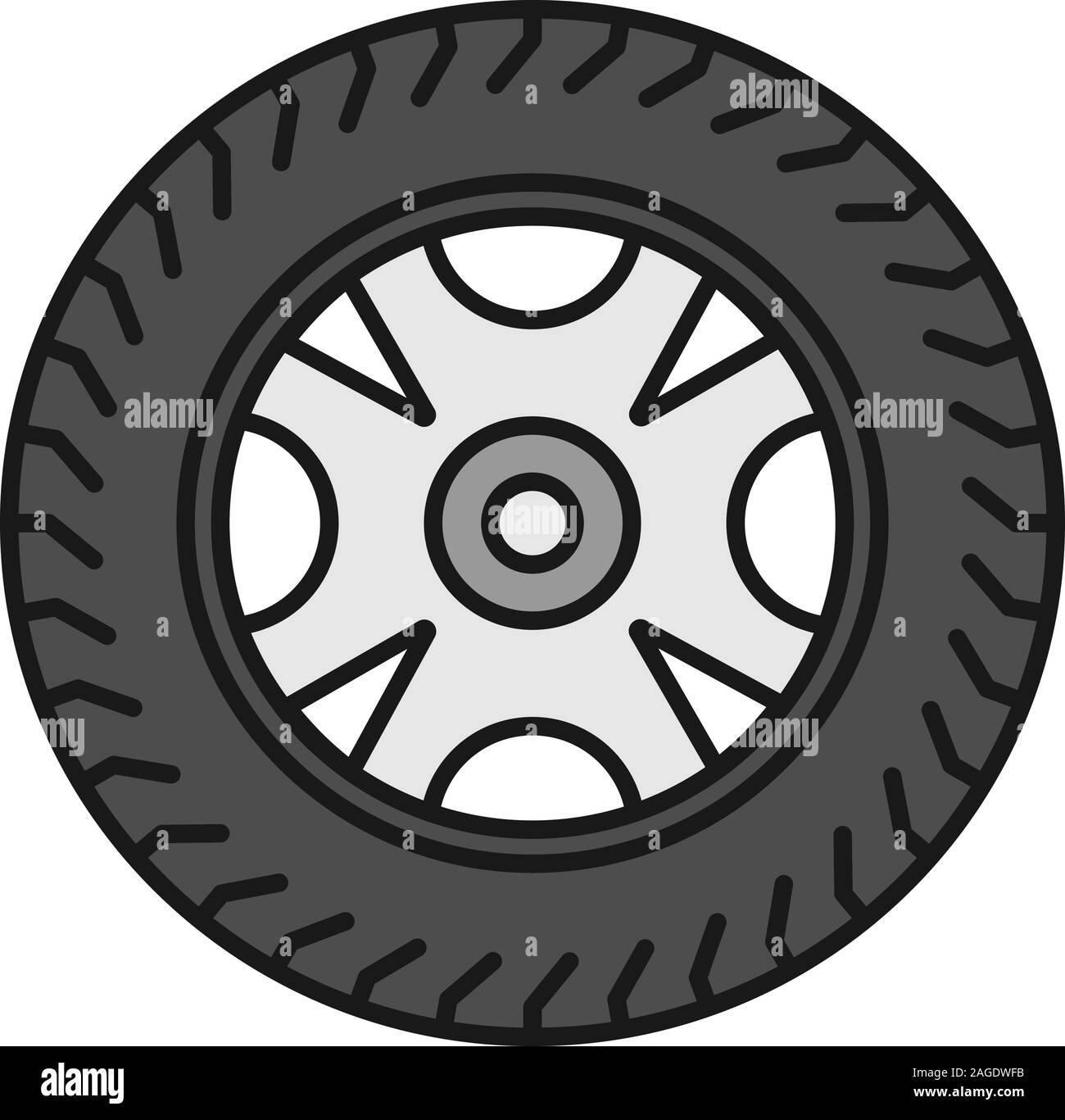 Car rim and tire color icon. Automobile wheel. Isolated vector ...