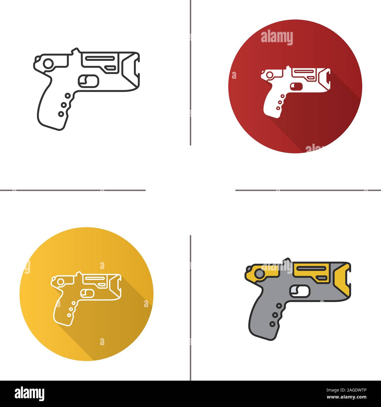 Taser icon. Flat design, linear and color styles. Incapacitating gun ...