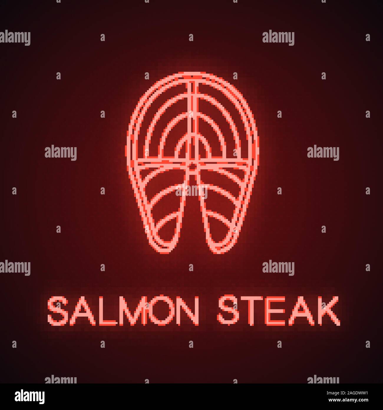 Salmon fish steak neon light icon. Seafood glowing sign. Vector ...