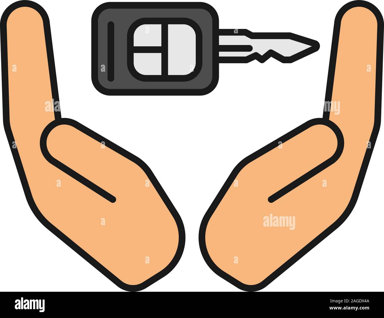 Open palms with car key color icon. Real estate insurance. Car alarm ...
