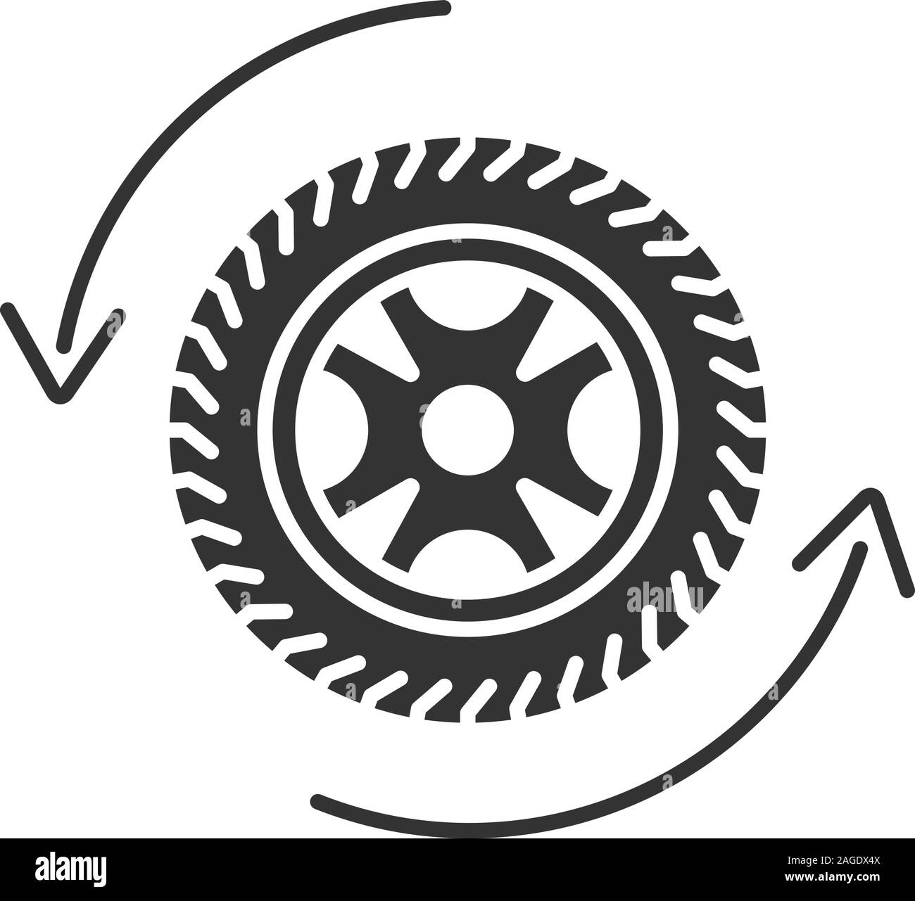 Automobile wheel changing glyph icon. Car rim and tire with circle ...