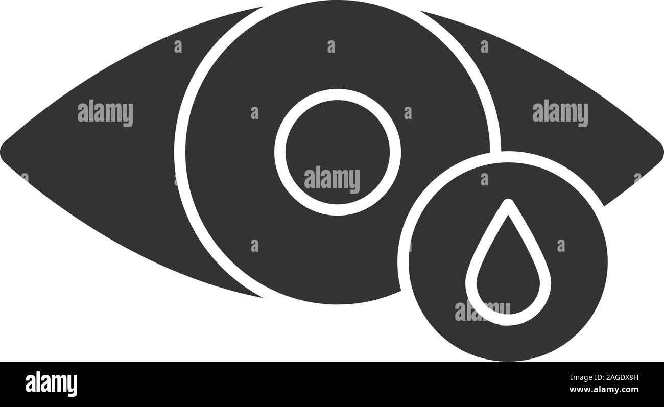 Human eye with drop glyph icon. Eye drops. Silhouette symbol. Negative ...