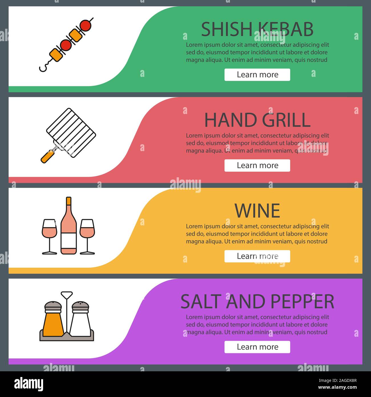 Barbecue web banner templates set. Website color menu items. BBQ. Shish ...