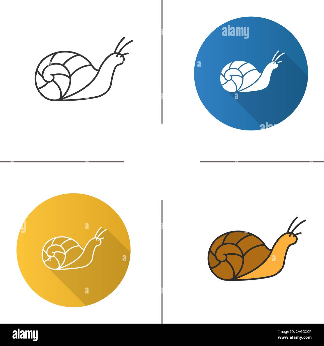Snail icon. Flat design, linear and color styles. Slug. Isolated vector ...