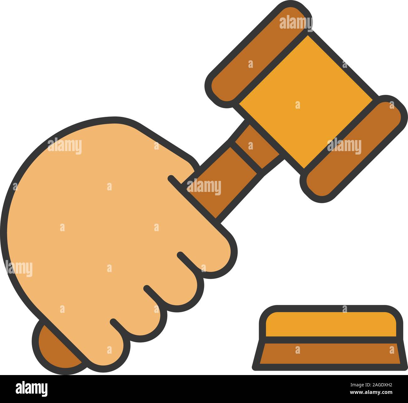 Hand holding gavel color icon. Court hammer. Auction bid. Isolated ...