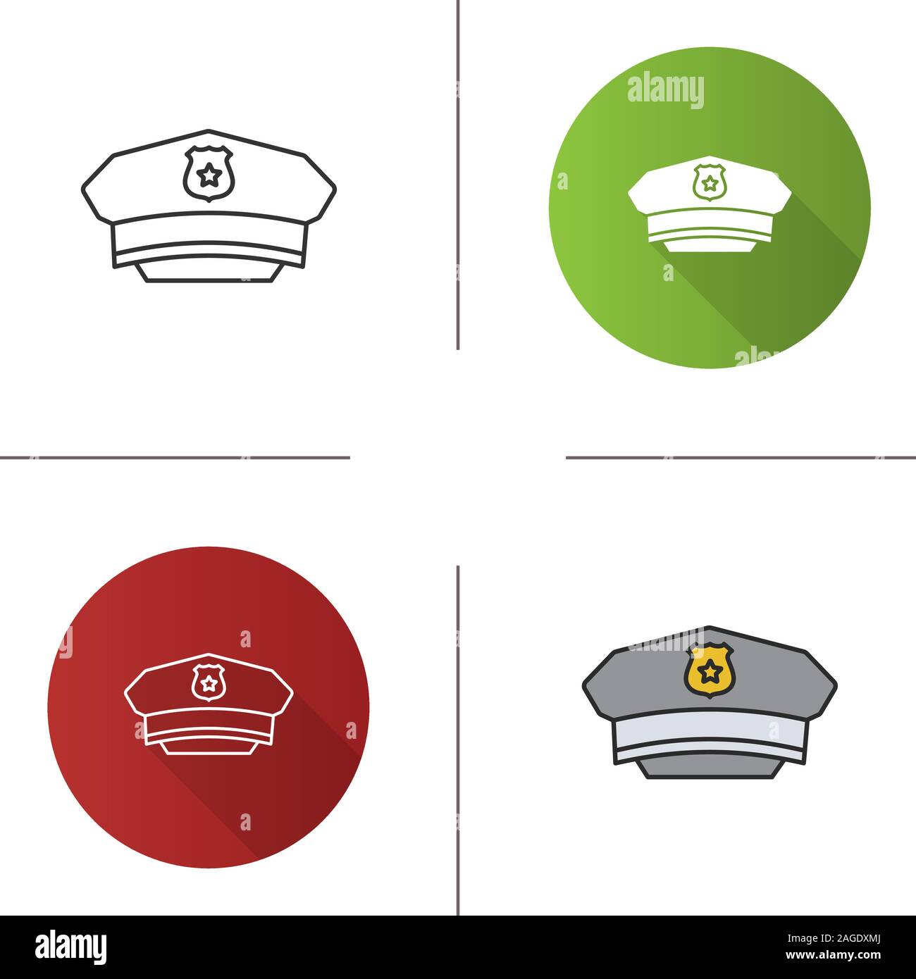 Policeman hat icon. Flat design, linear and color styles. Cop cap ...