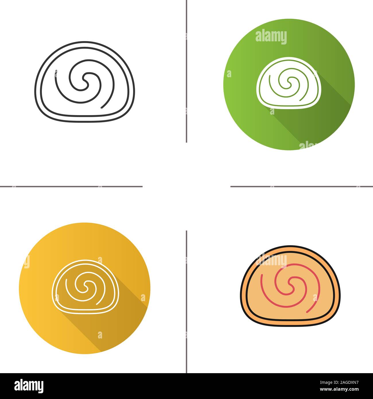 Swiss roll icon. Flat design, linear and color styles. Sponge cake ...