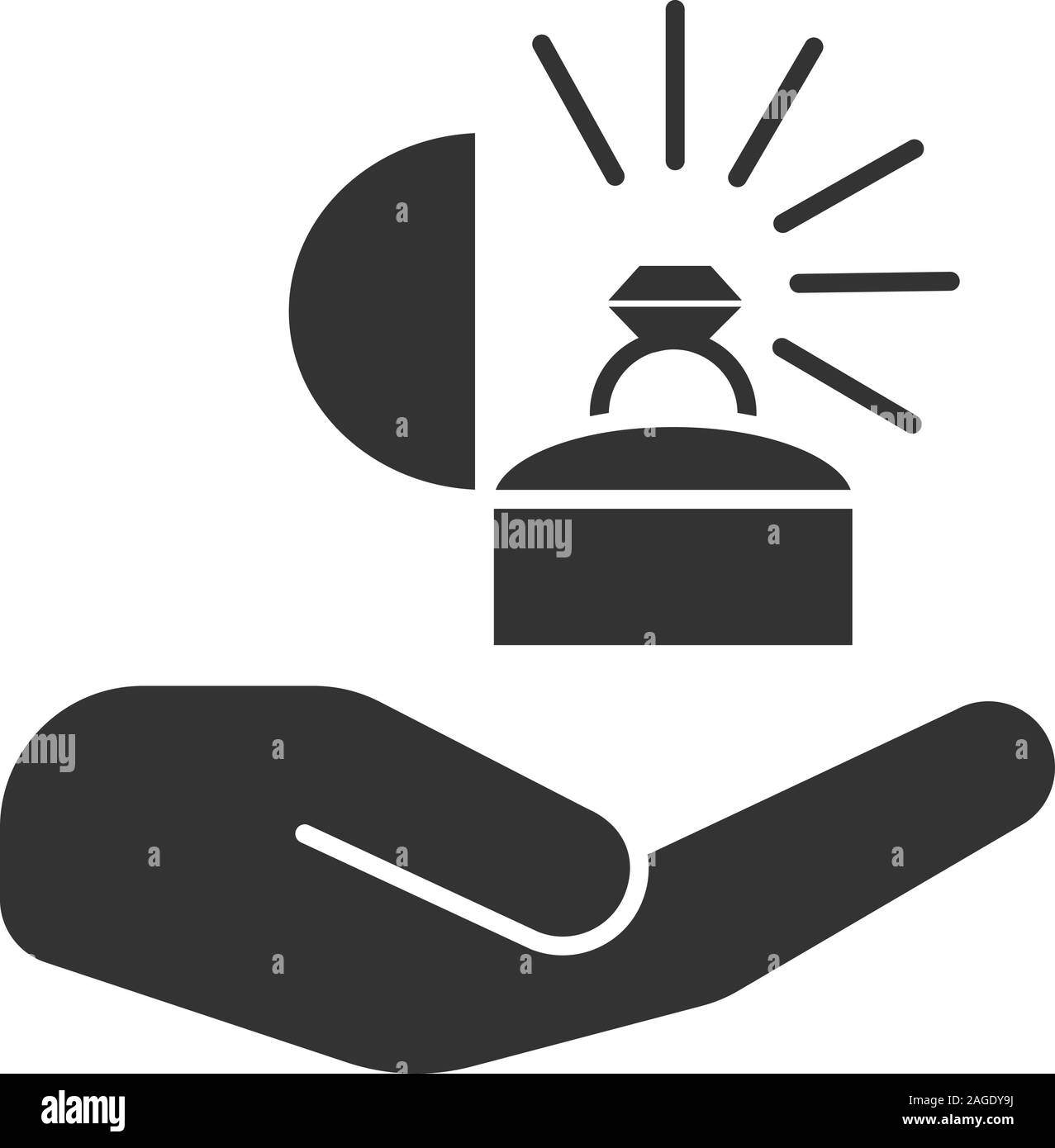 Marriage proposal glyph icon. Silhouette symbol. Hand holding ring in ...