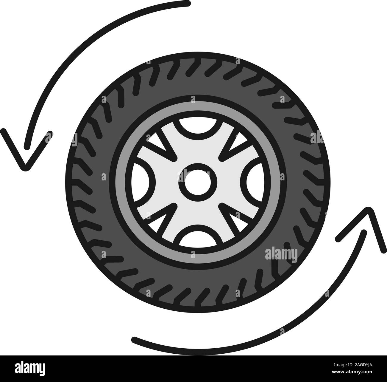 Automobile wheel changing color icon. Car rim and tire with circle ...