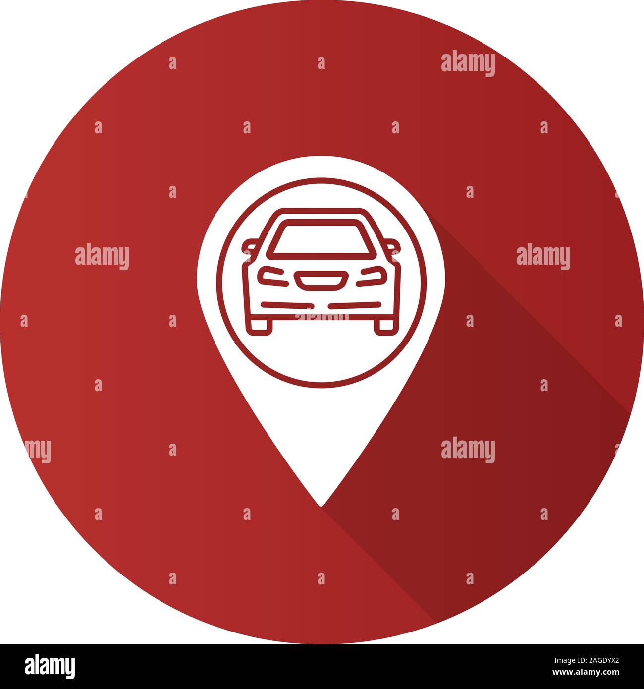 Map pinpoint with car inside flat design long shadow glyph icon. Auto ...