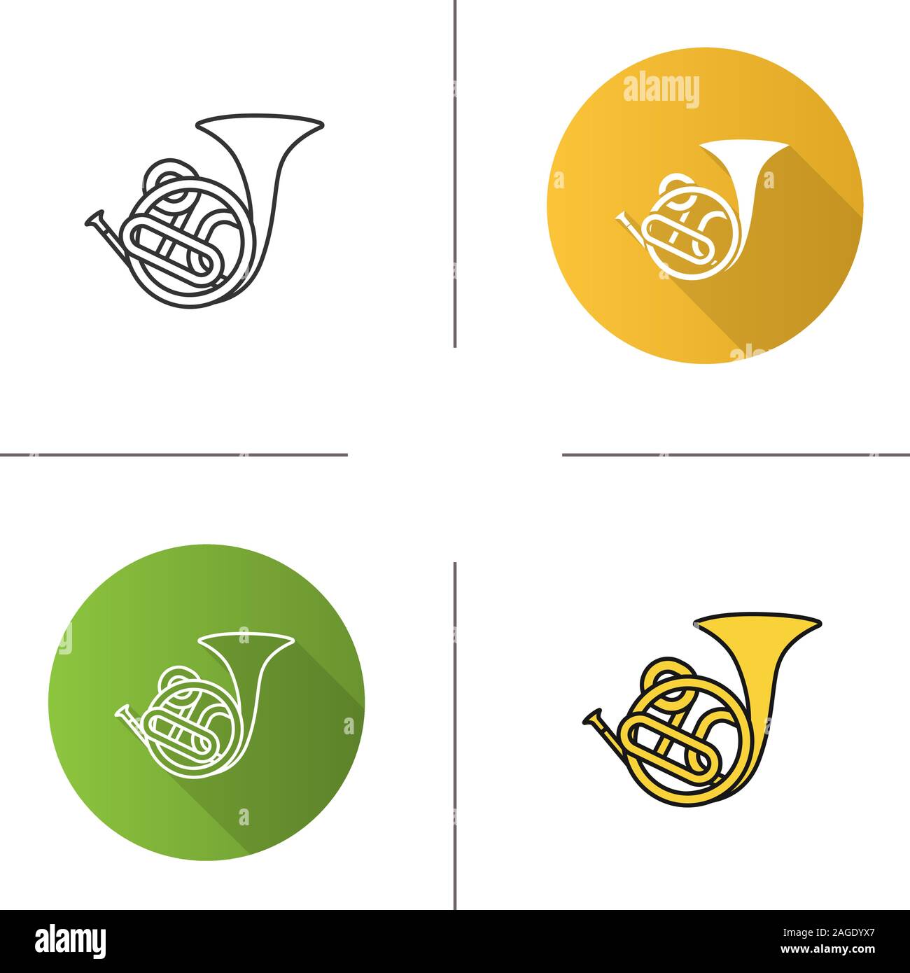 French horn icon. Flat design, linear and color styles. Isolated vector ...
