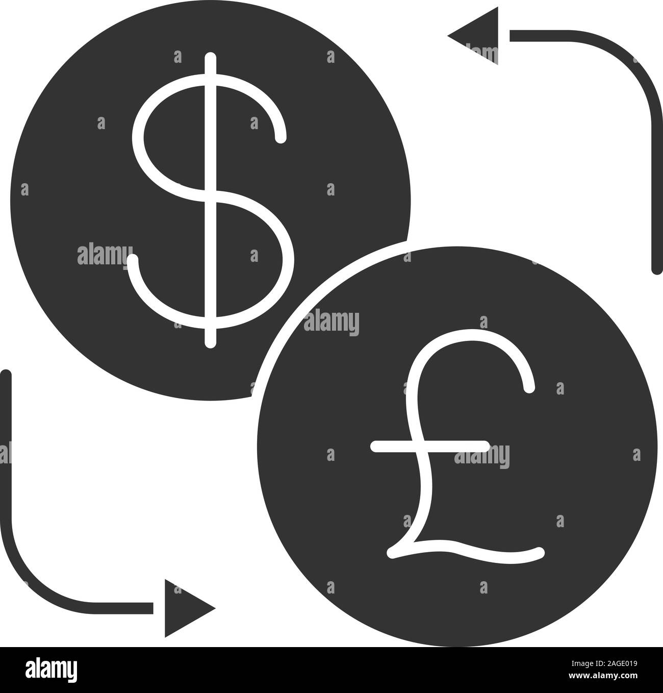 Dollar and British pound currency exchange glyph icon. Silhouette ...