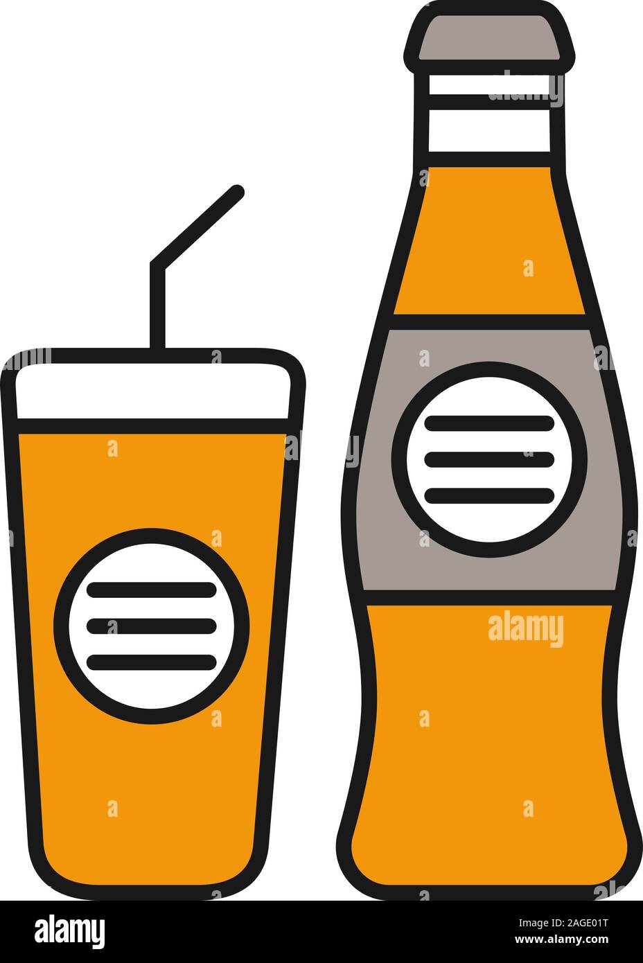 Cold drinks color icon. Bottle and plastic glass with beverage ...