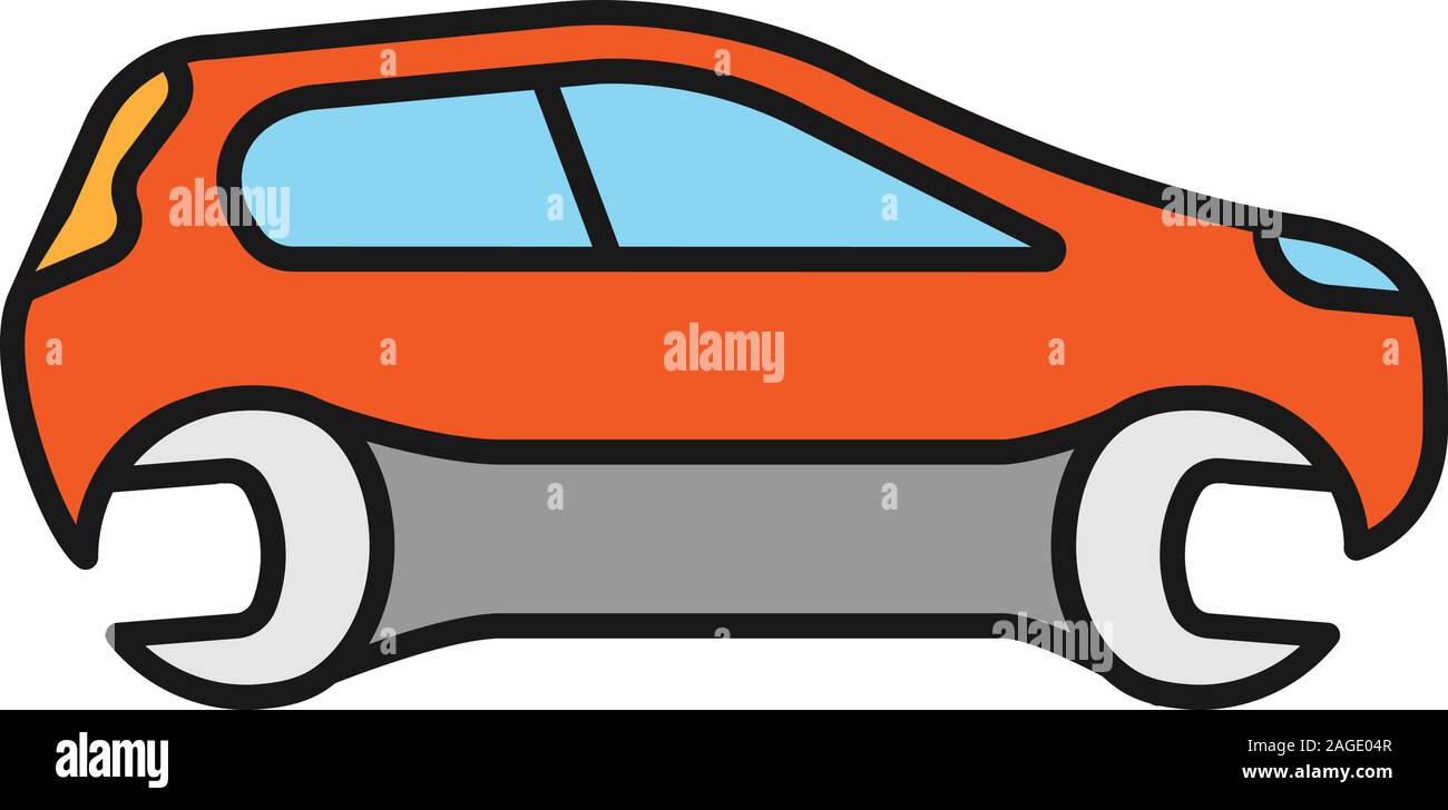 Car with spanner color icon. Repair service. Auto workshop. Isolated ...