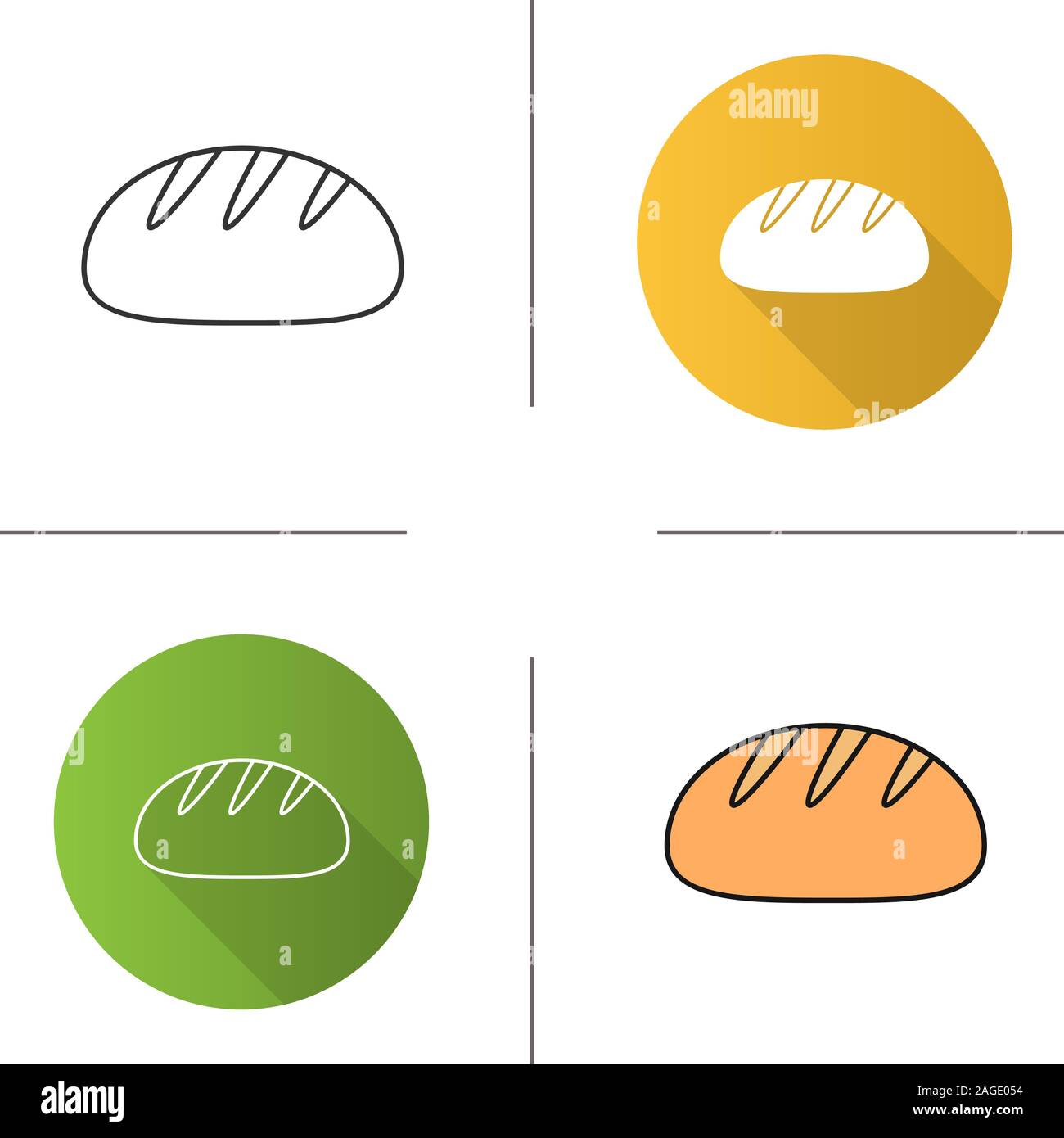 White round bread icon. Flat design, linear and color styles. Isolated ...