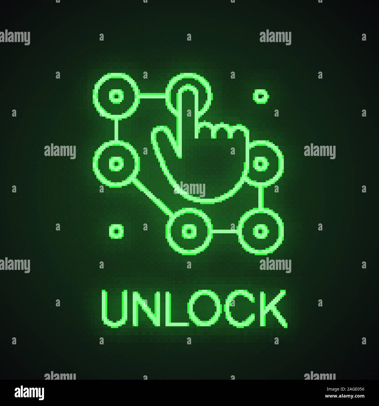 Lock pattern neon light icon. Hand entering smartphone password ...