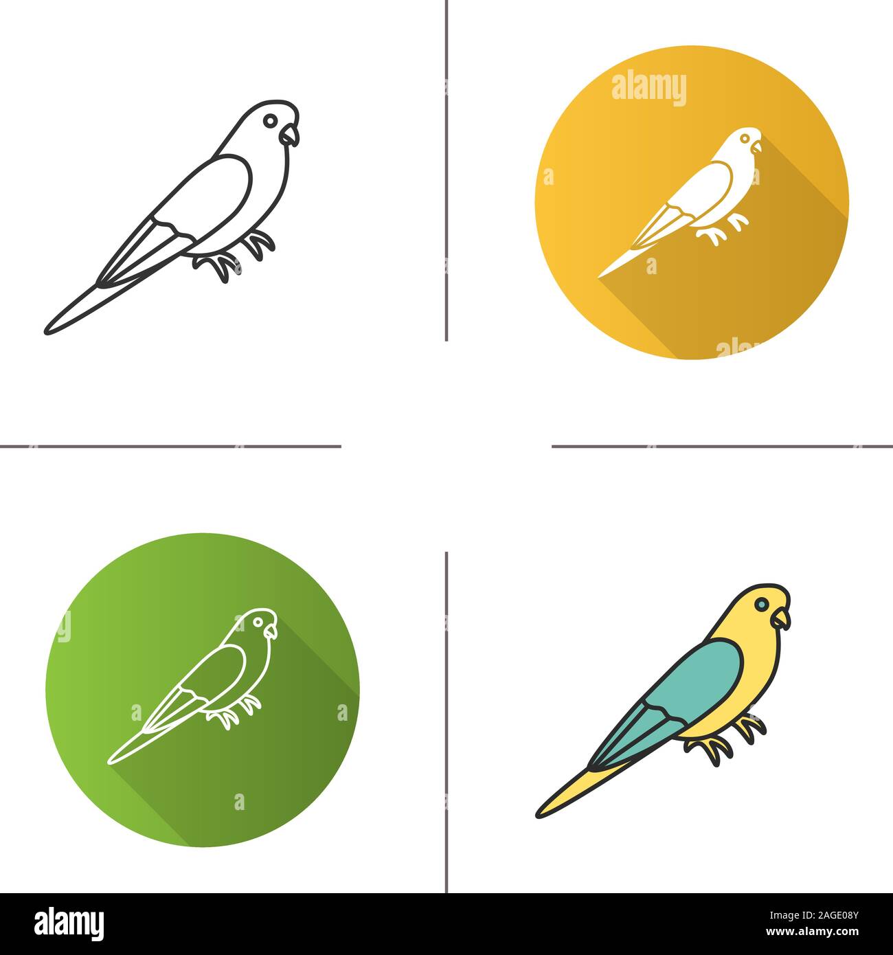 Budgerigar icon. Flat design, linear and color styles. Common parakeet ...