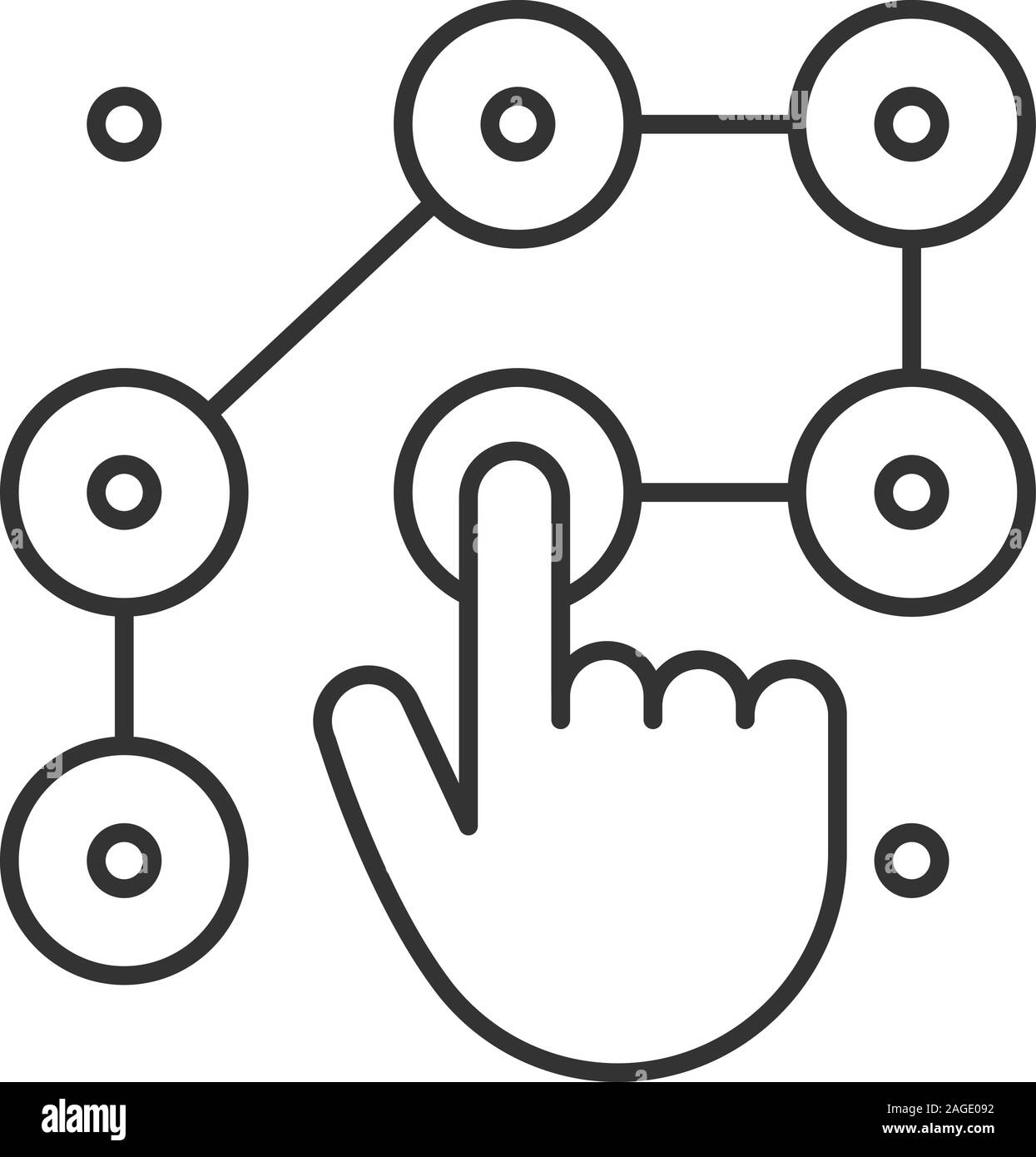 Lock pattern linear icon. Thin line illustration. Hand entering ...