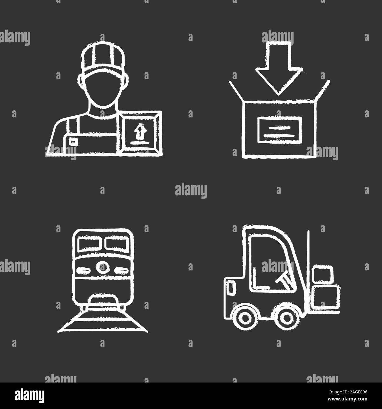 Cargo shipping chalk icons set. Delivery service. Loader man, parcel ...