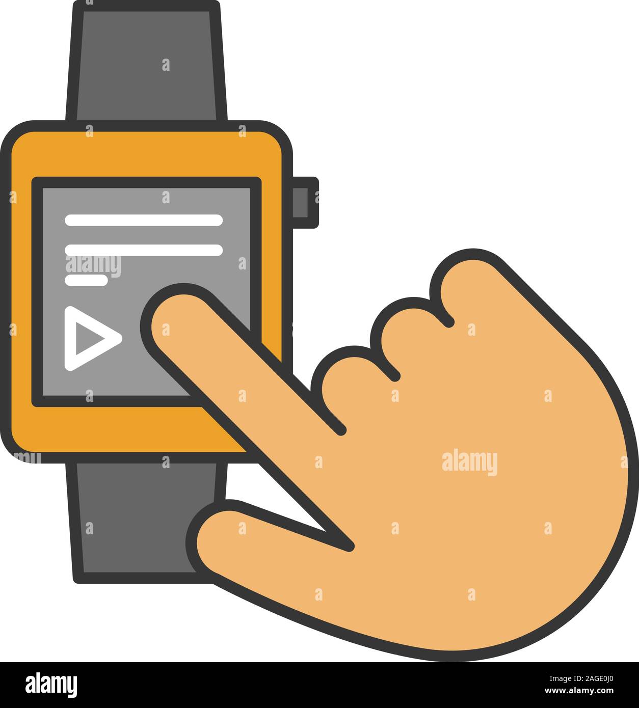 Smartwatch color icon. Digital wristwatch. Hand installing smart watch ...