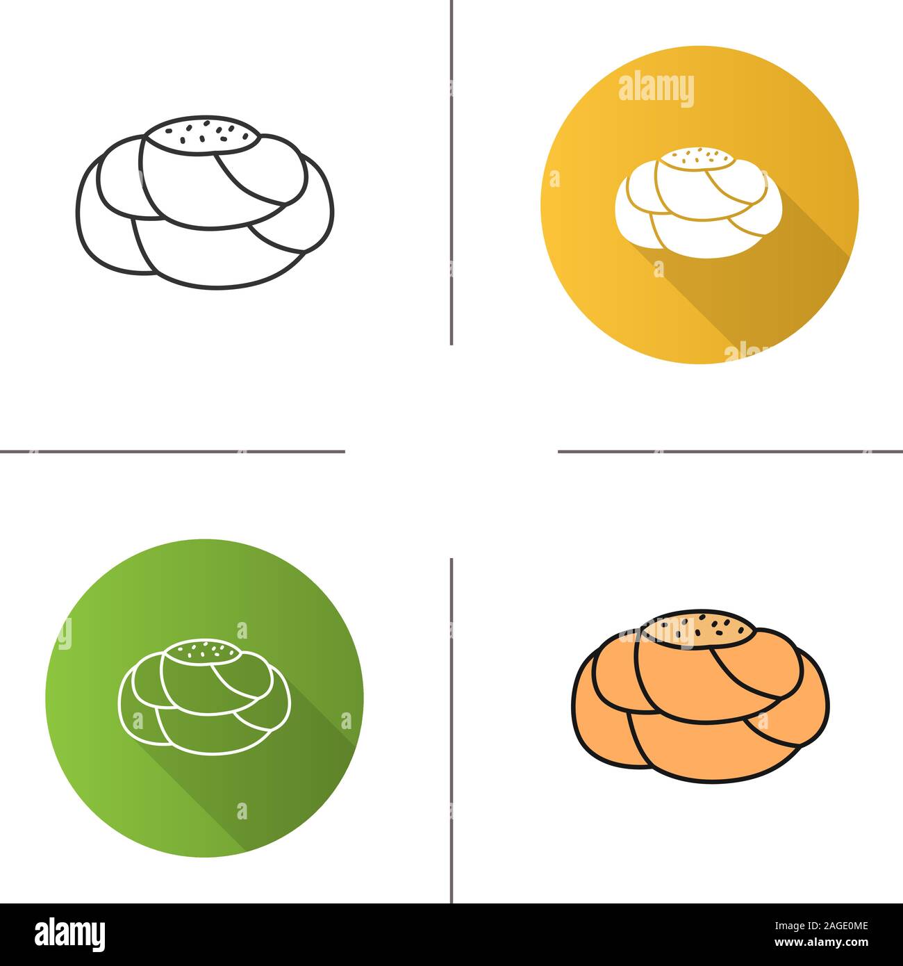Pastry bread icon. Flat design, linear and color styles. Sweet dough ...