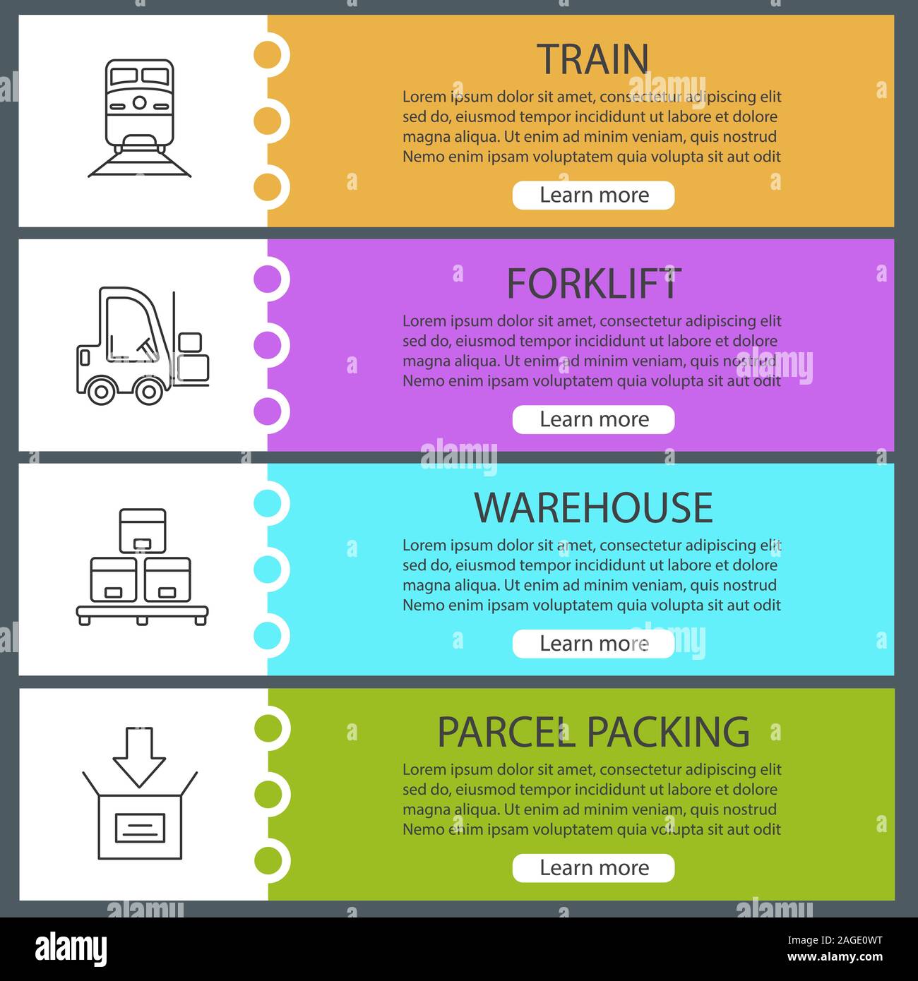 Cargo shipping web banner templates set. Delivery service. Train ...