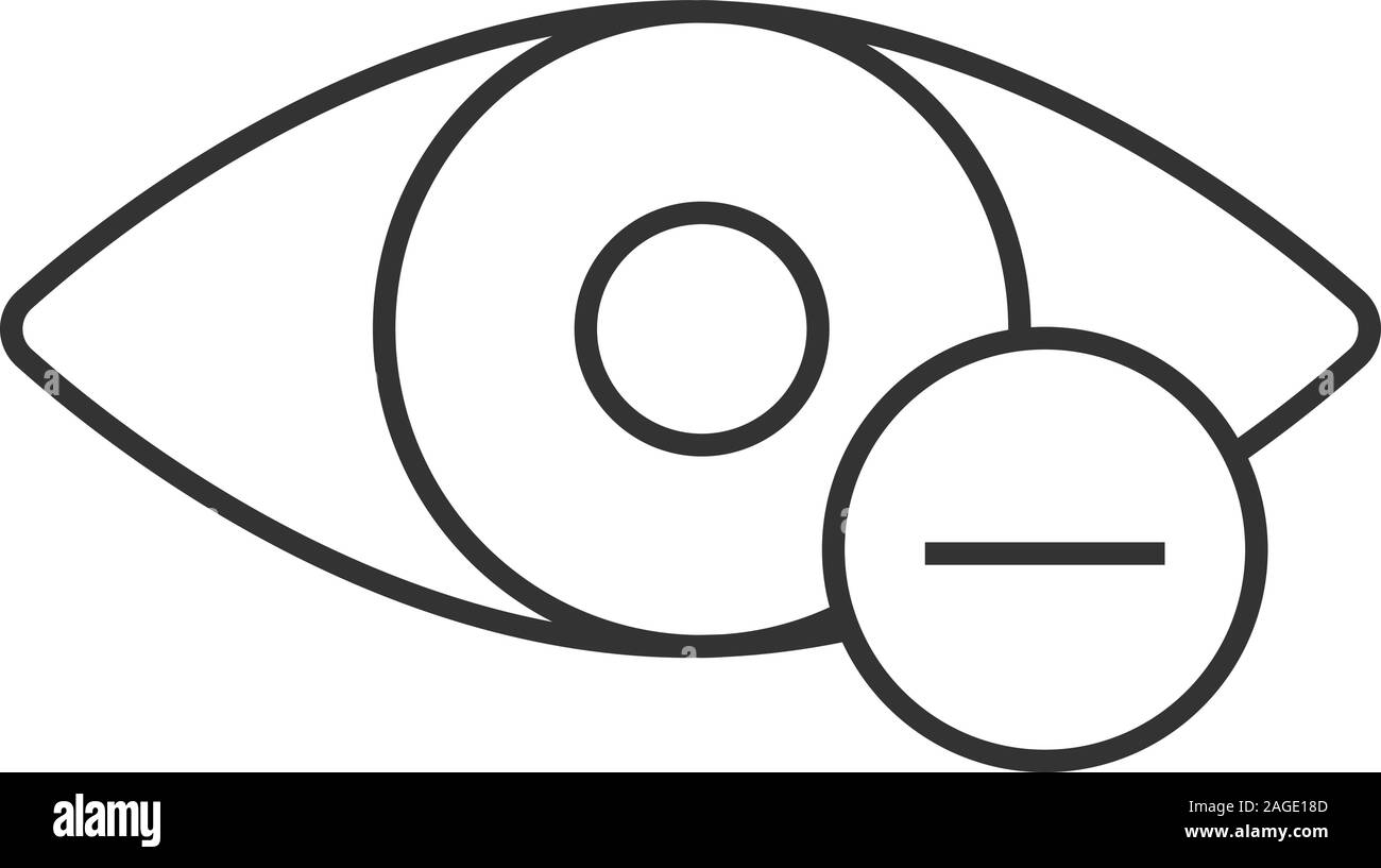 Human eye with minus sign linear icon. Nearsighted vision. Thin line ...