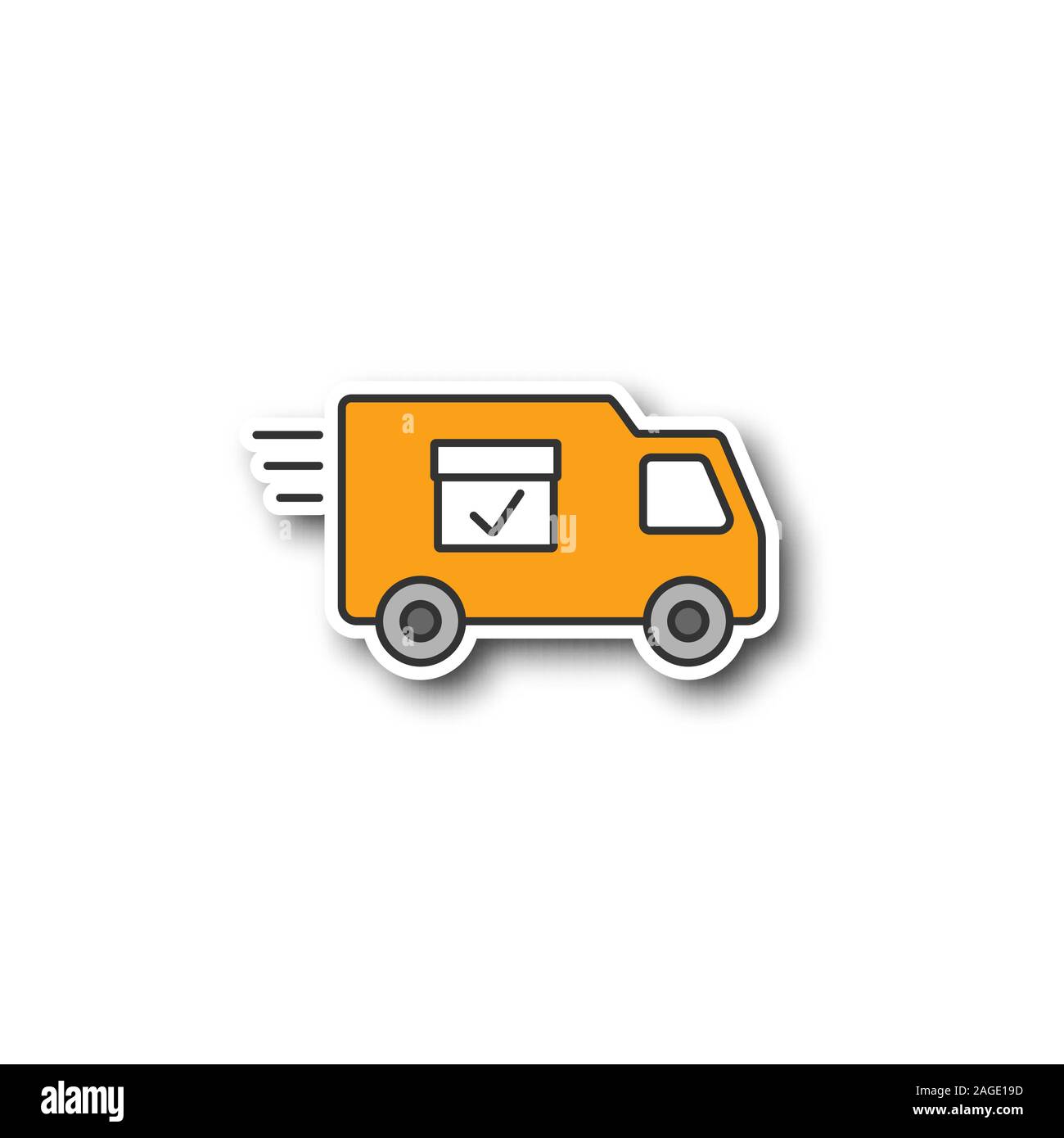 Delivery van with checkmark patch. Color sticker. Fast shipping ...