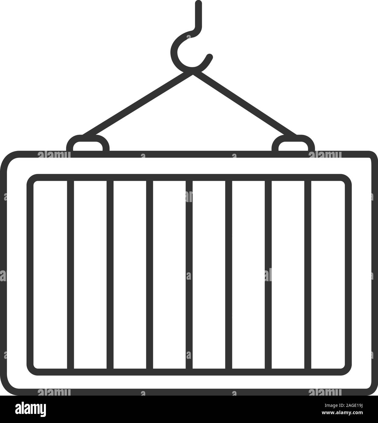 Intermodal container linear icon. Shipping container on crane hook ...