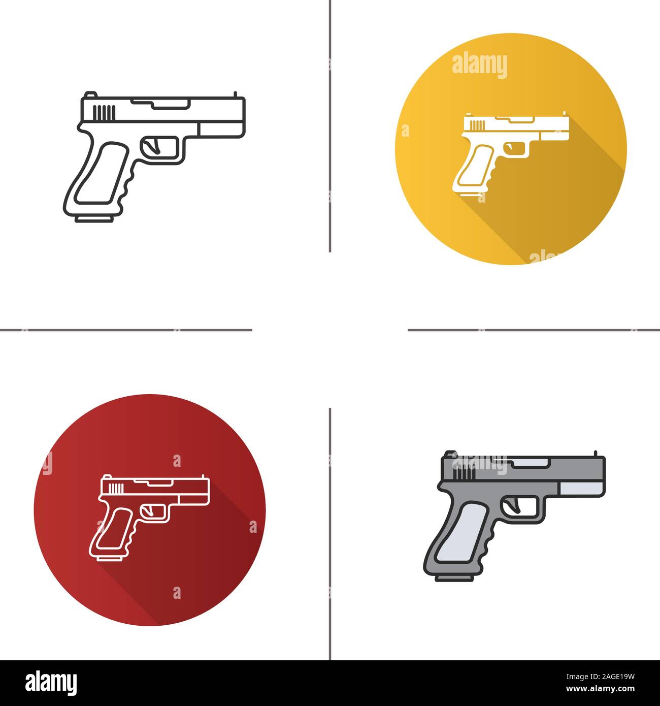 Gun, pistol icon. Flat design, linear and color styles. Firearm ...