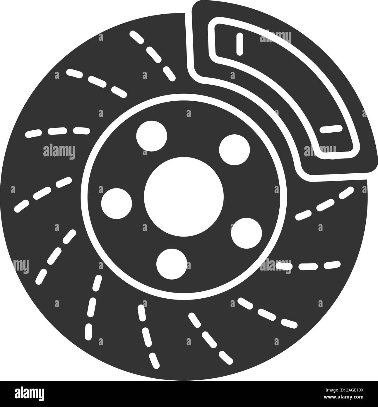 Disc brake with caliper glyph icon. Silhouette symbol. Negative space ...