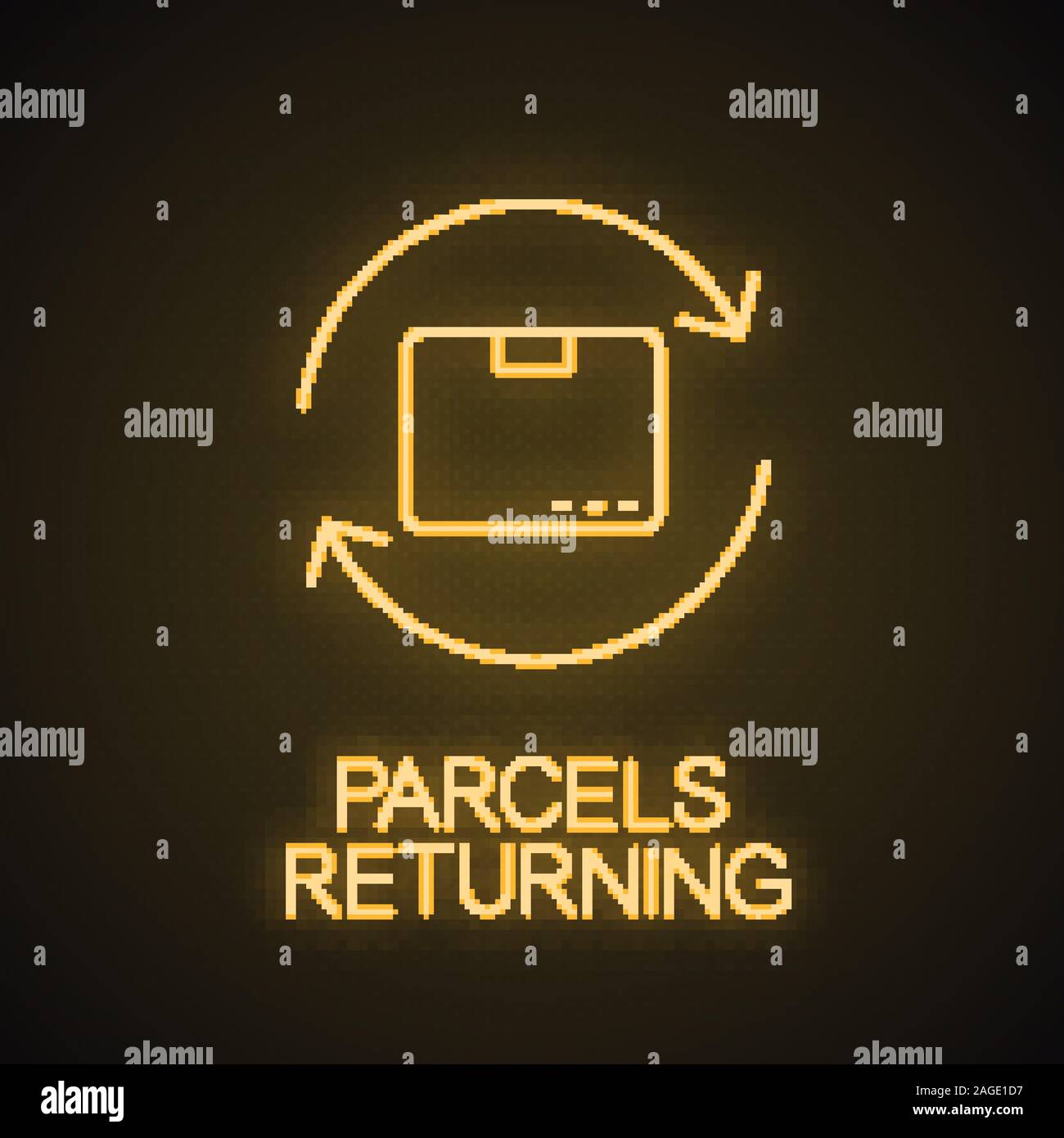 Parcel return service neon light icon. Repackaging glowing sign ...
