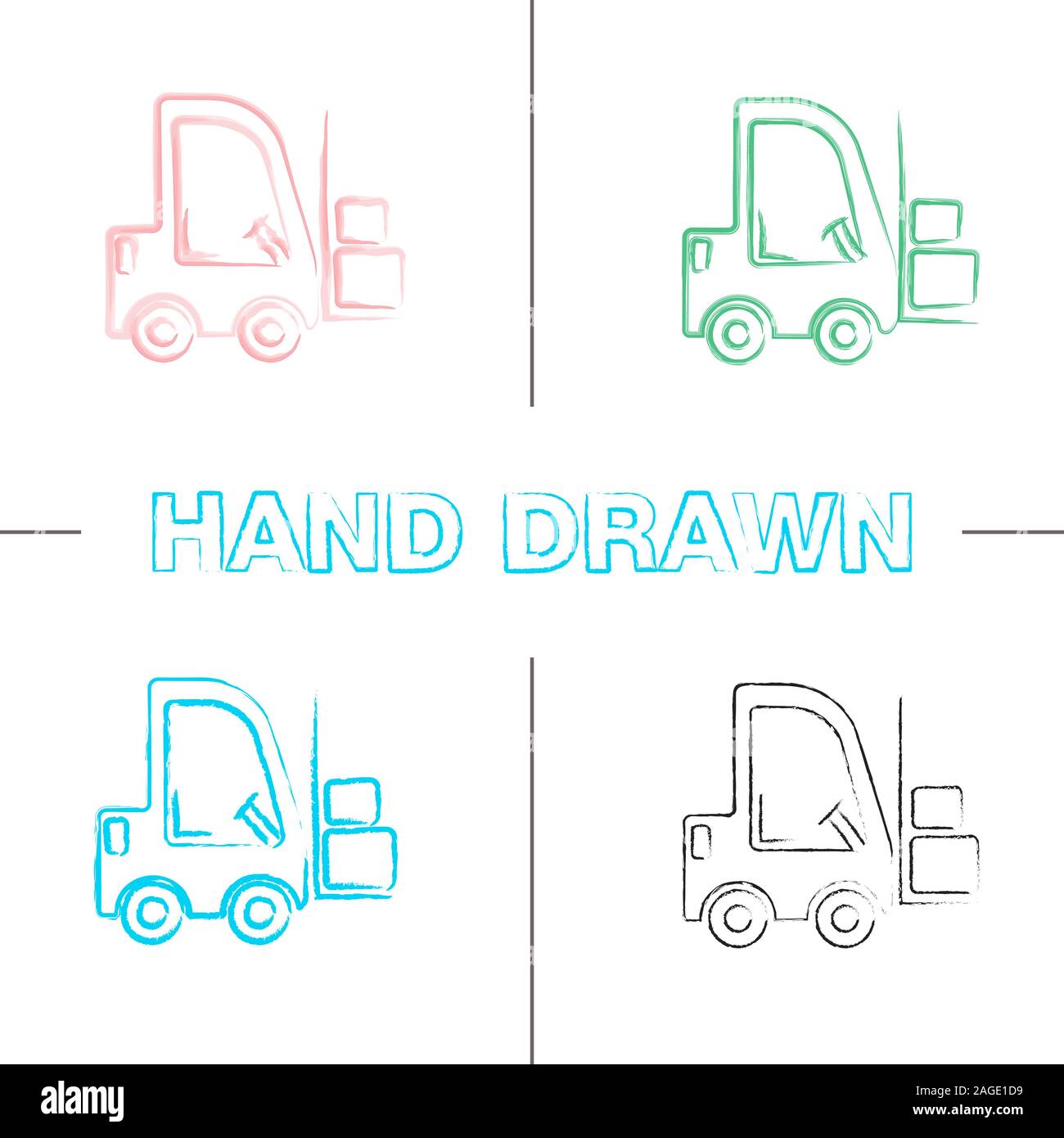 Forklift hand drawn icons set. Color brush stroke. Lift truck. Isolated ...