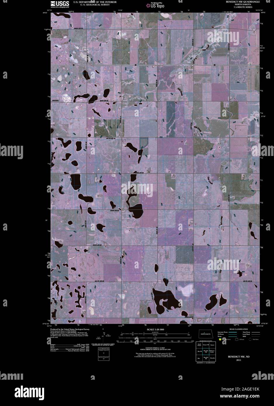 USGS TOPO Map North Dakota ND Benedict NW 20110330 TM Inverted ...
