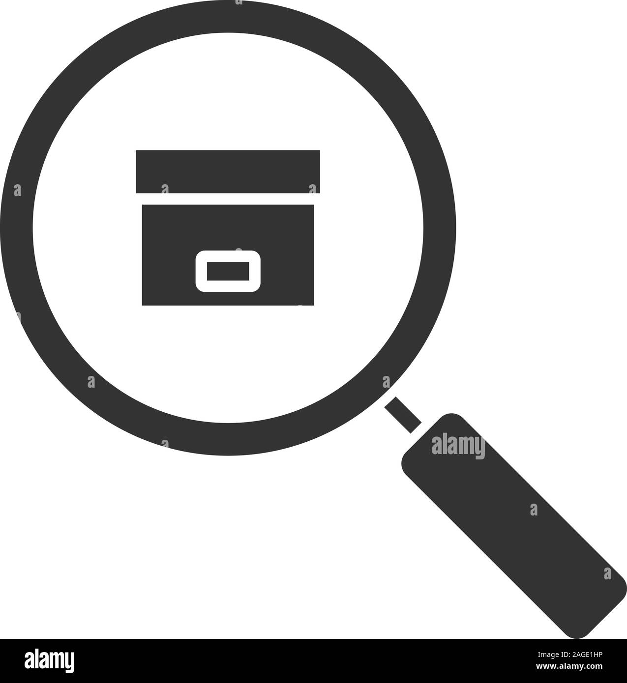 Parcel tracking service glyph icon. Silhouette symbol. Magnifying glass ...