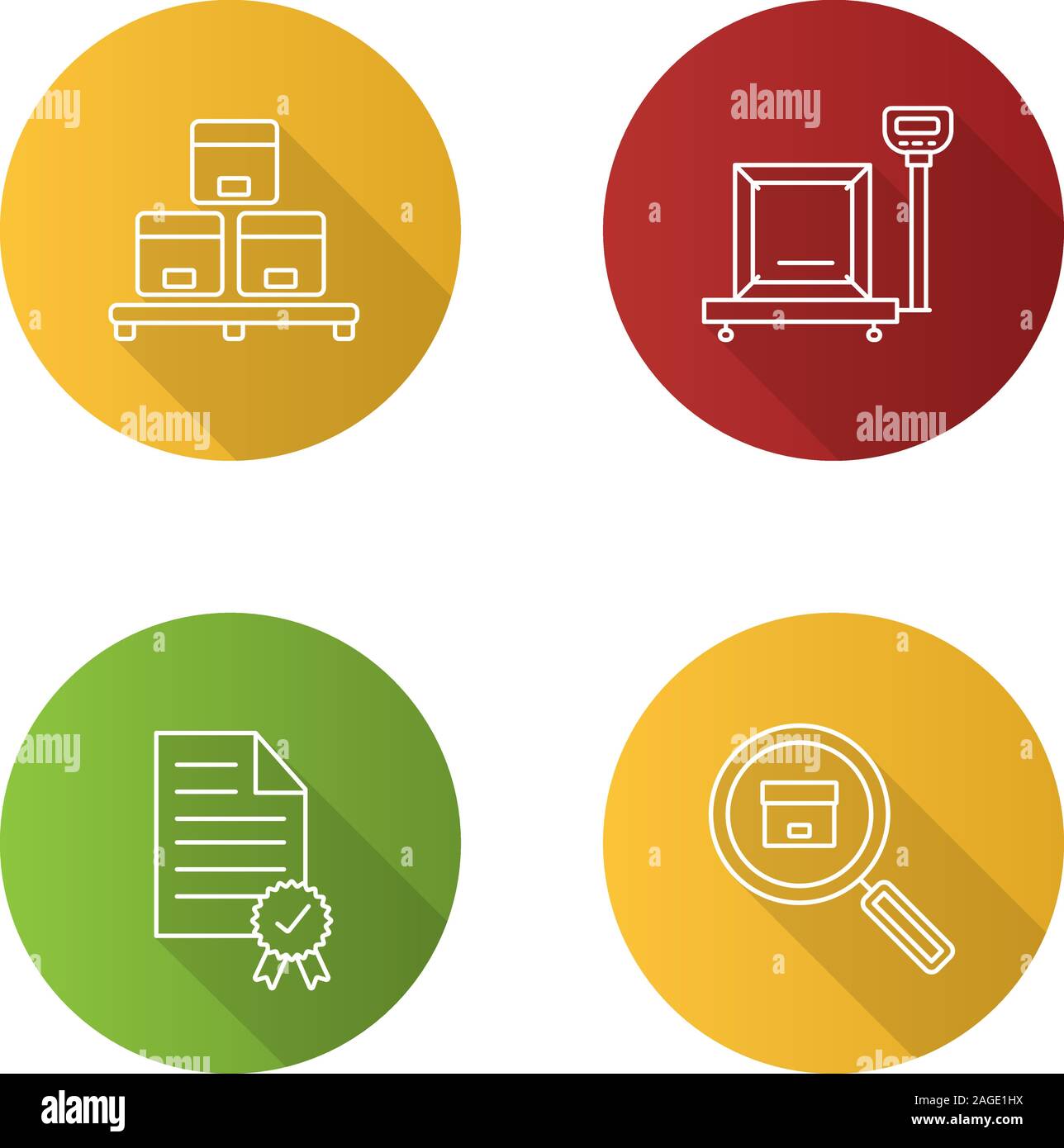 Cargo shipping flat linear long shadow icons set. Delivery service ...