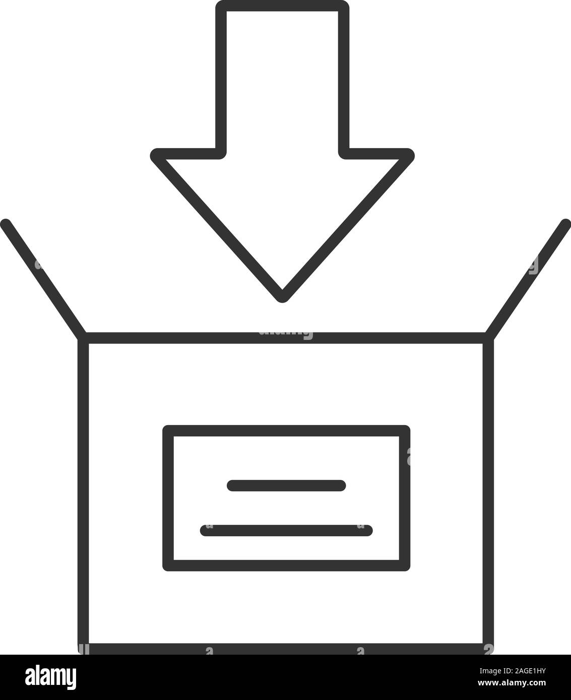 Parcel packing linear icon. Open box with down arrow. Thin line ...