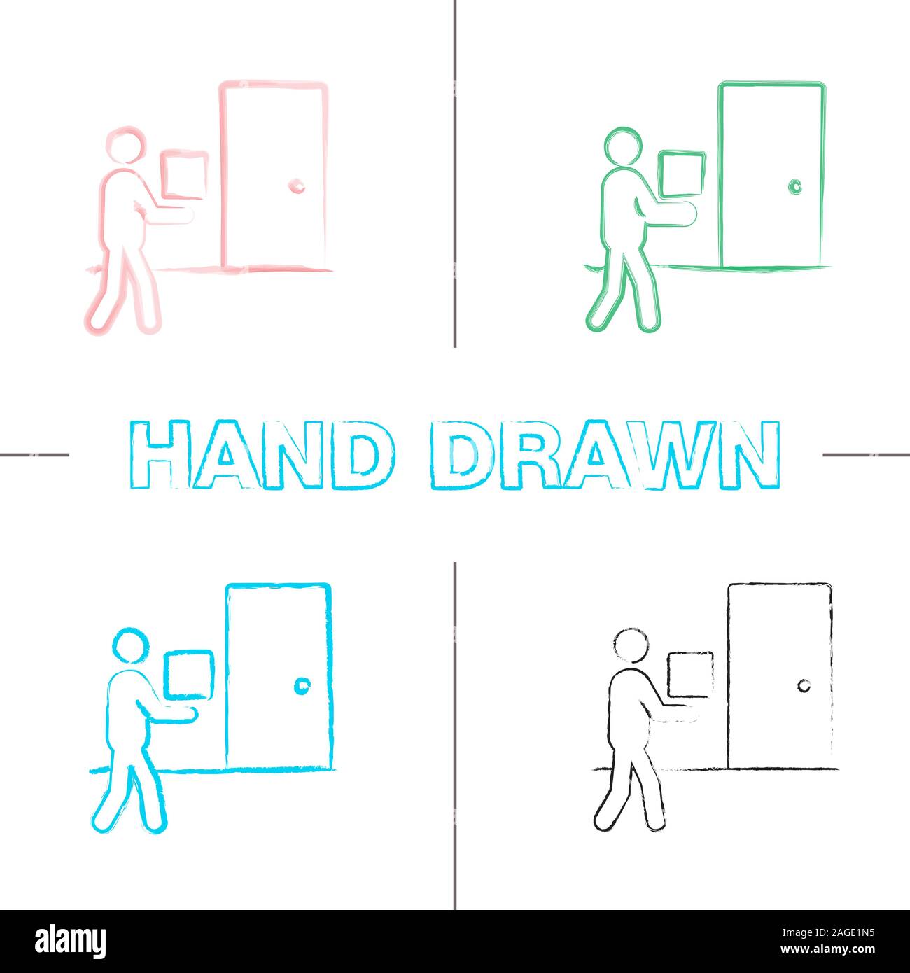 Home delivery hand drawn icons set. Courier color brush stroke ...