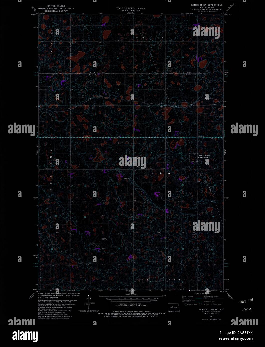 USGS TOPO Map North Dakota ND Benedict SW 283475 1981 24000 Inverted ...